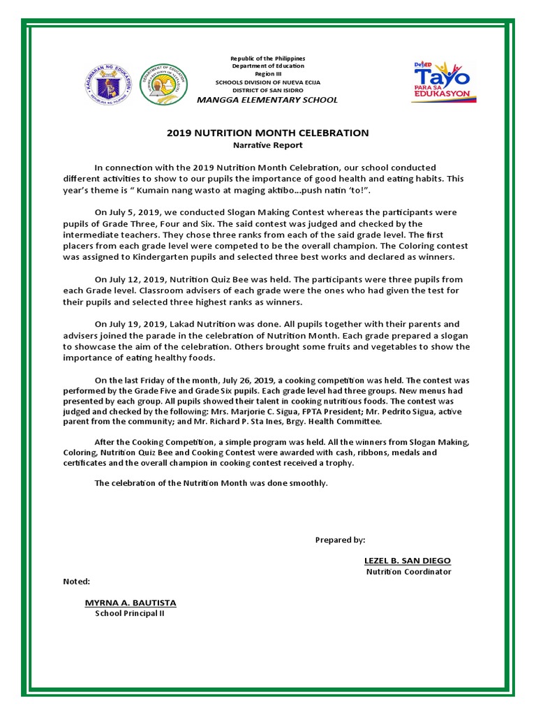 2019 Nutrition Month Celebration: Mangga Elementary School | PDF | Food ...