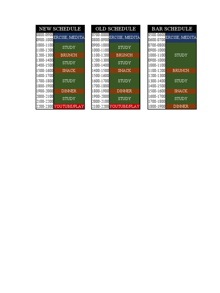 New Schedule Old Schedule Bar Schedule | PDF