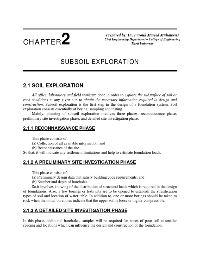 ch2 Subsoil Exploration | PDF | Natural Materials | Earth Sciences