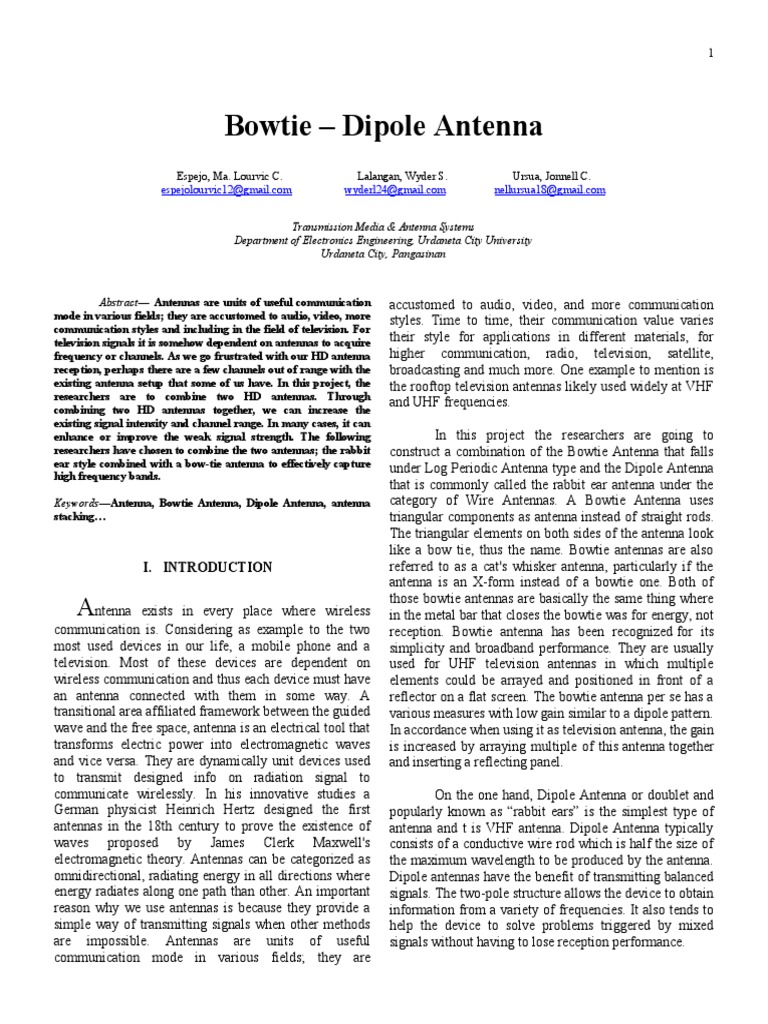 IEEE-Bowtie Dipole Antenna | PDF | Antenna (Radio) | Ultra High Frequency