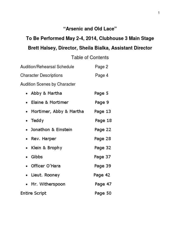 Arsenic and Old Lace Audition Guide | PDF | Art