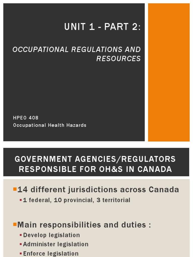 Unit 1 - Part 2:: Occupational Regulations and Resources | PDF ...