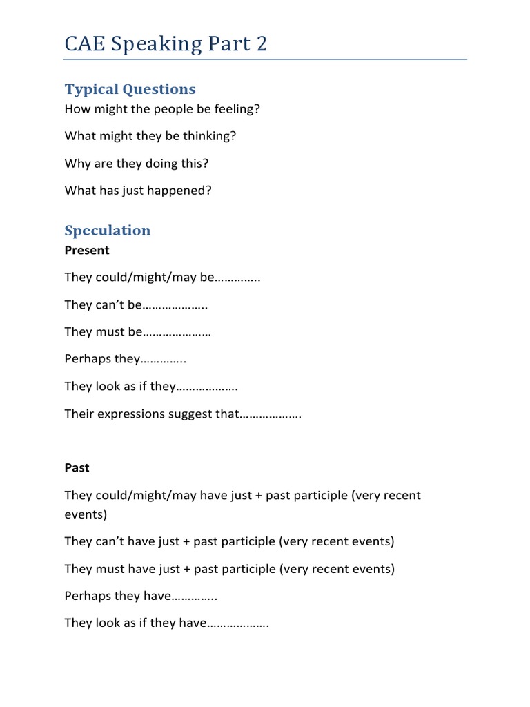CAE Speaking Part 2: Typical Questions | PDF