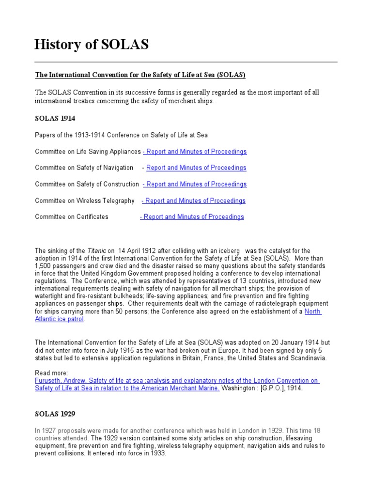 History of SOLAS | PDF | Water Transport | Shipping
