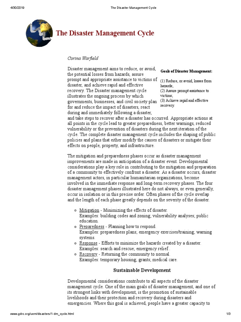 Disaster Management Cycle Overview | PDF | Emergency Management | Emergency