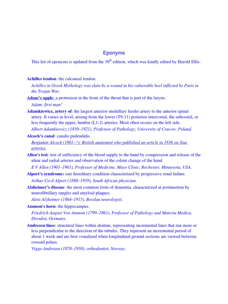 Eponyms | PDF | Vertebra | Congenital Heart Defect