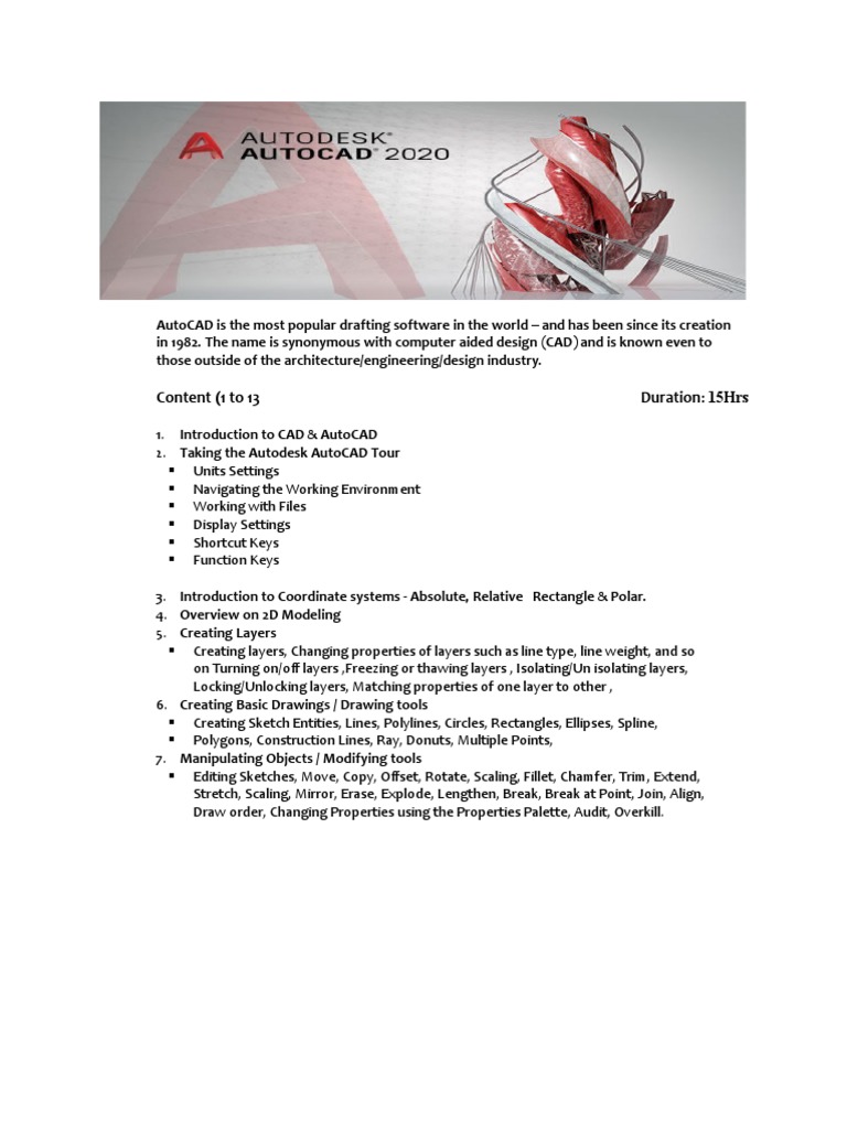 An Introduction to AutoCAD: A Free Online Course Syllabus | PDF | Auto ...