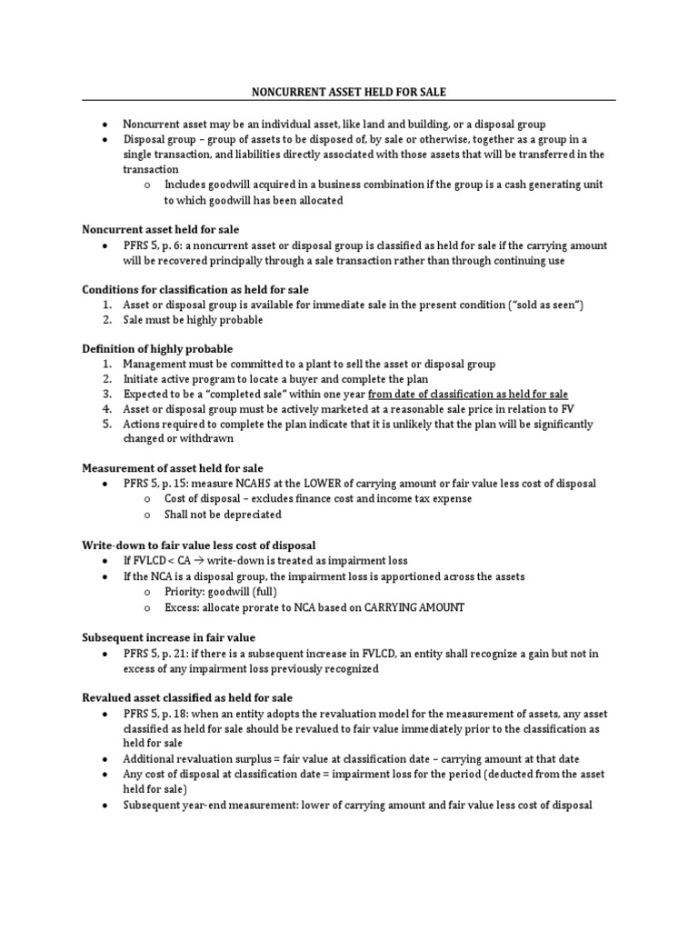 Noncurrent Asset Held for Sale Explained | PDF | Goodwill (Accounting ...