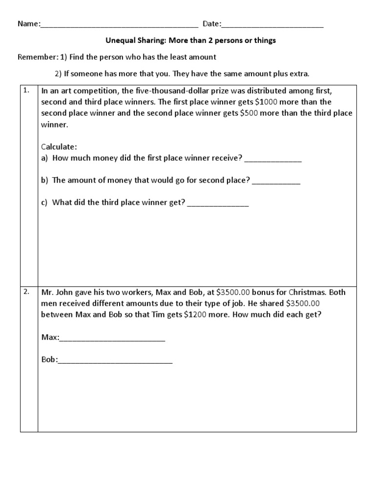 Unequal Sharing More Than 3 Person Updated PDF | PDF