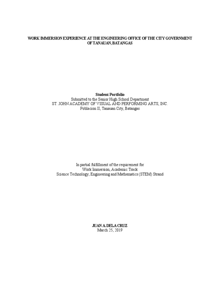 Portfolio On Work Immersion | PDF | Behavior Modification | Cognition