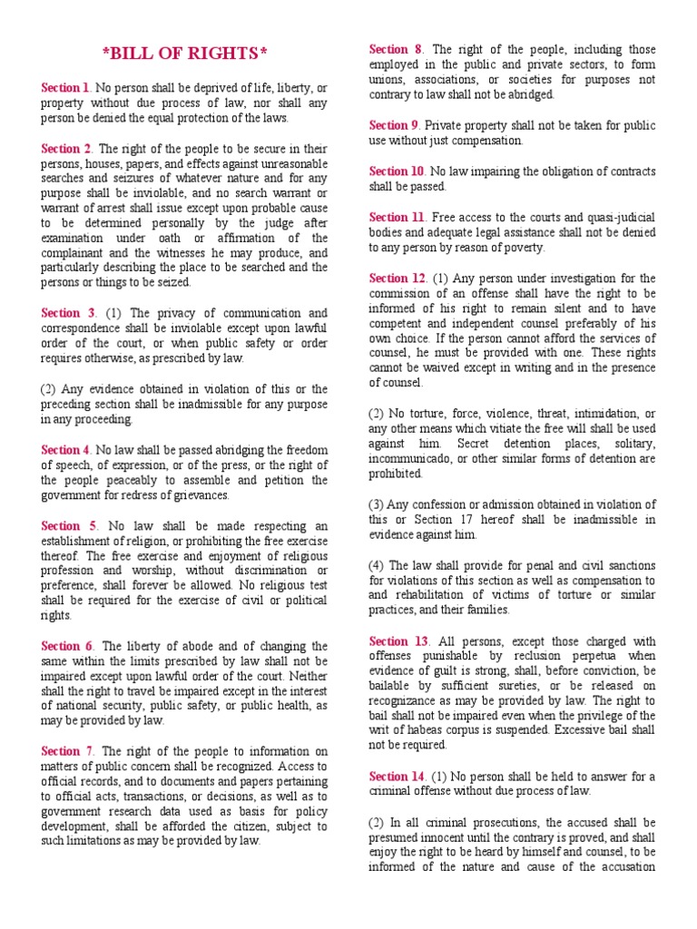 Bill of Rights : Section 8 | PDF | Search And Seizure | Ethical Principles