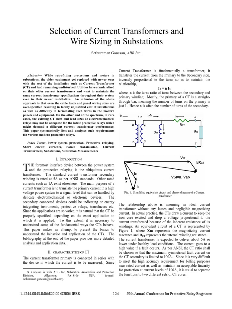 Selection of Current Transformers and Wire Sizing in Substations | PDF ...