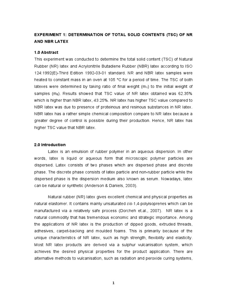 Determination The Total Solid Content (TSC) of NR and NBR Latex | PDF ...