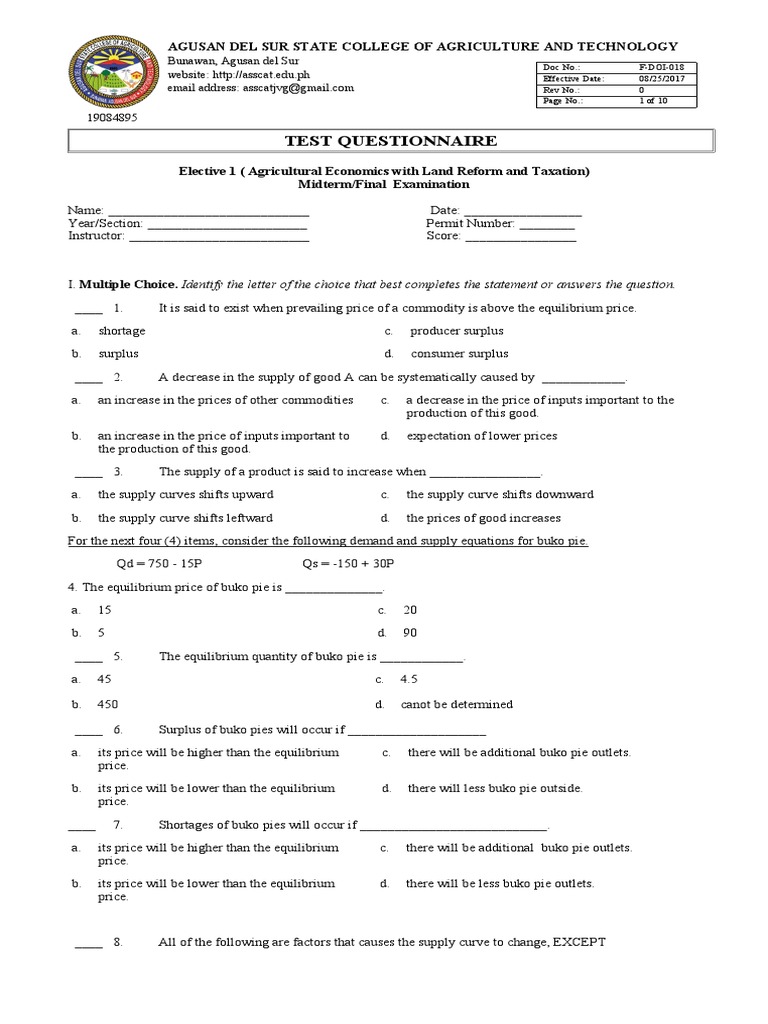 Elective 1 - MIDTERMFINAL EXAM | PDF | Taxes | Demand
