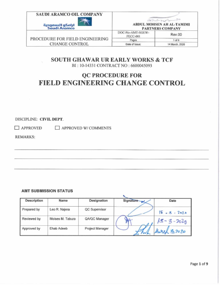 Field Engineering Change Control Procedure | PDF | Economic Sectors ...