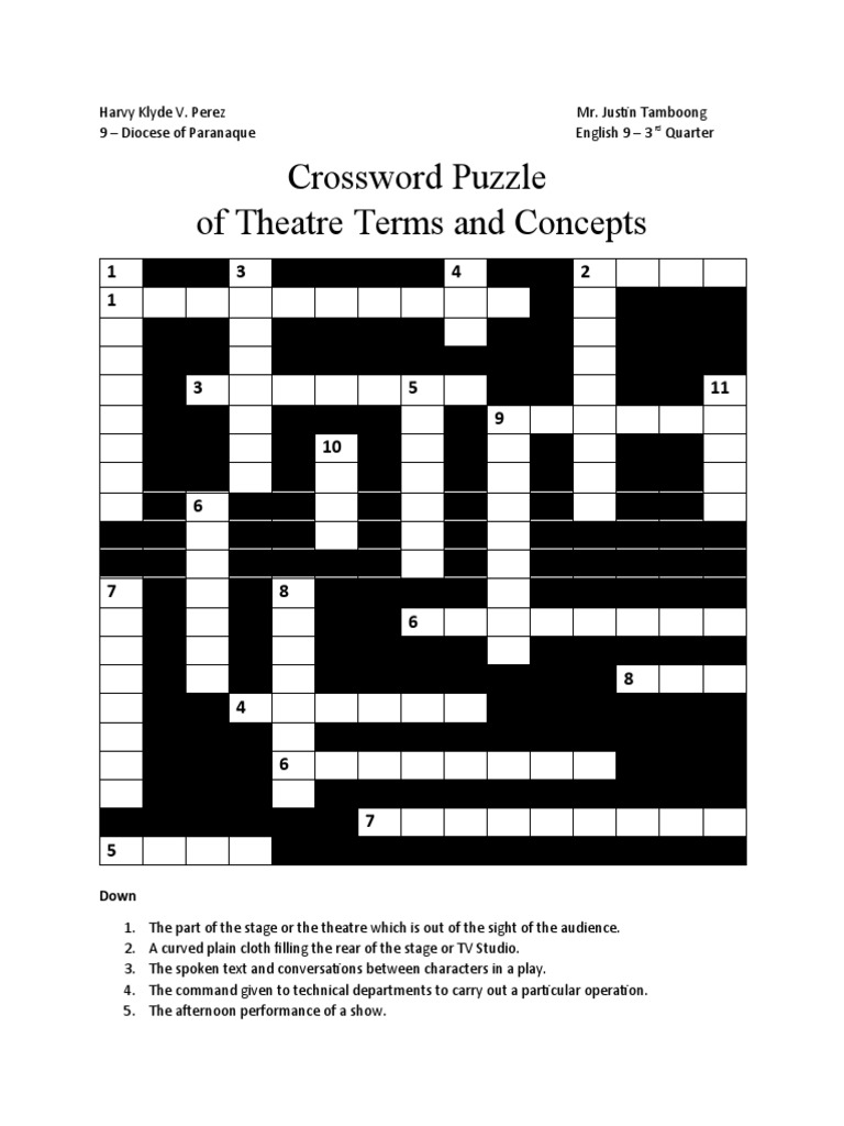 Crossword Puzzle of Theatre Terms and Concepts | PDF | Performing Arts ...