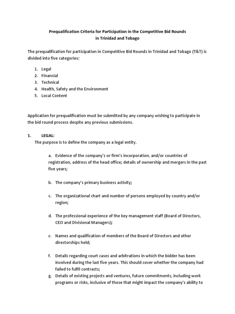 Prequalification Requirements and Evaluation Criteria for Participation ...