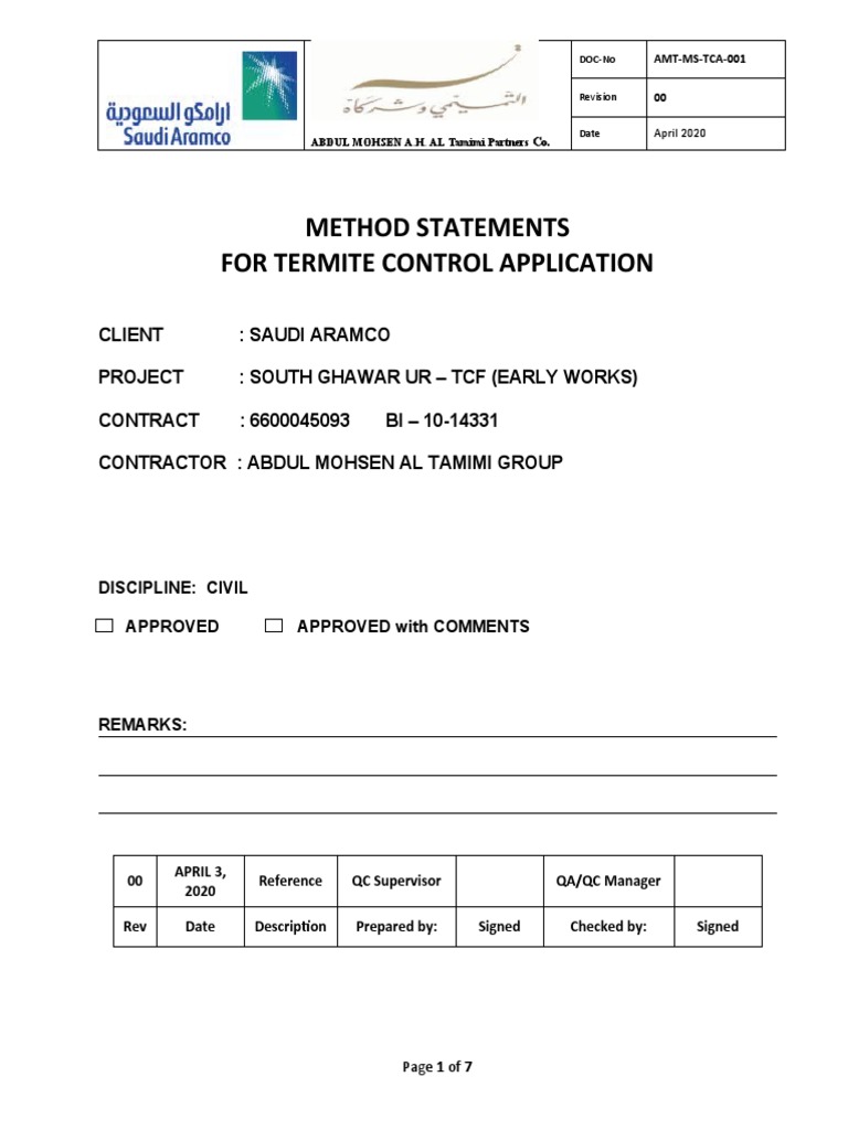 Method Statements For Termite Control Application | PDF | Quality Assurance | Soil