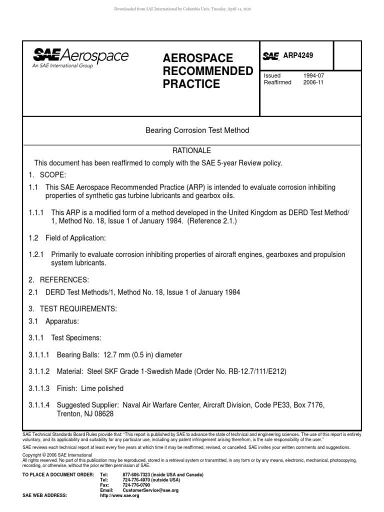 ARP4249-Bearing Corrosion Test Method | PDF | Thermocouple | Humidity