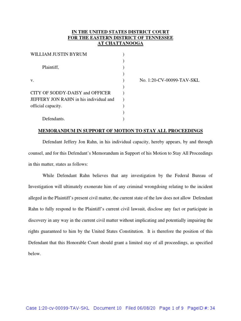 Motion To Stay | PDF | Lawsuit | Complaint