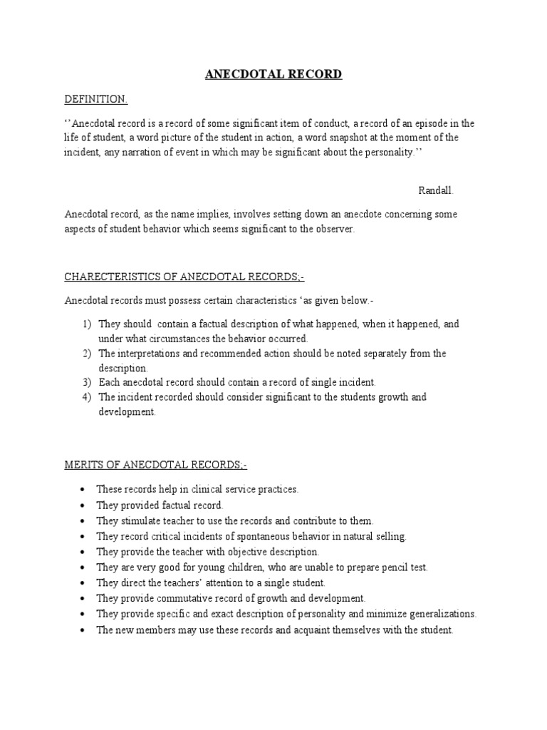 Anecdotal Record | PDF | Test (Assessment) | Performance Appraisal