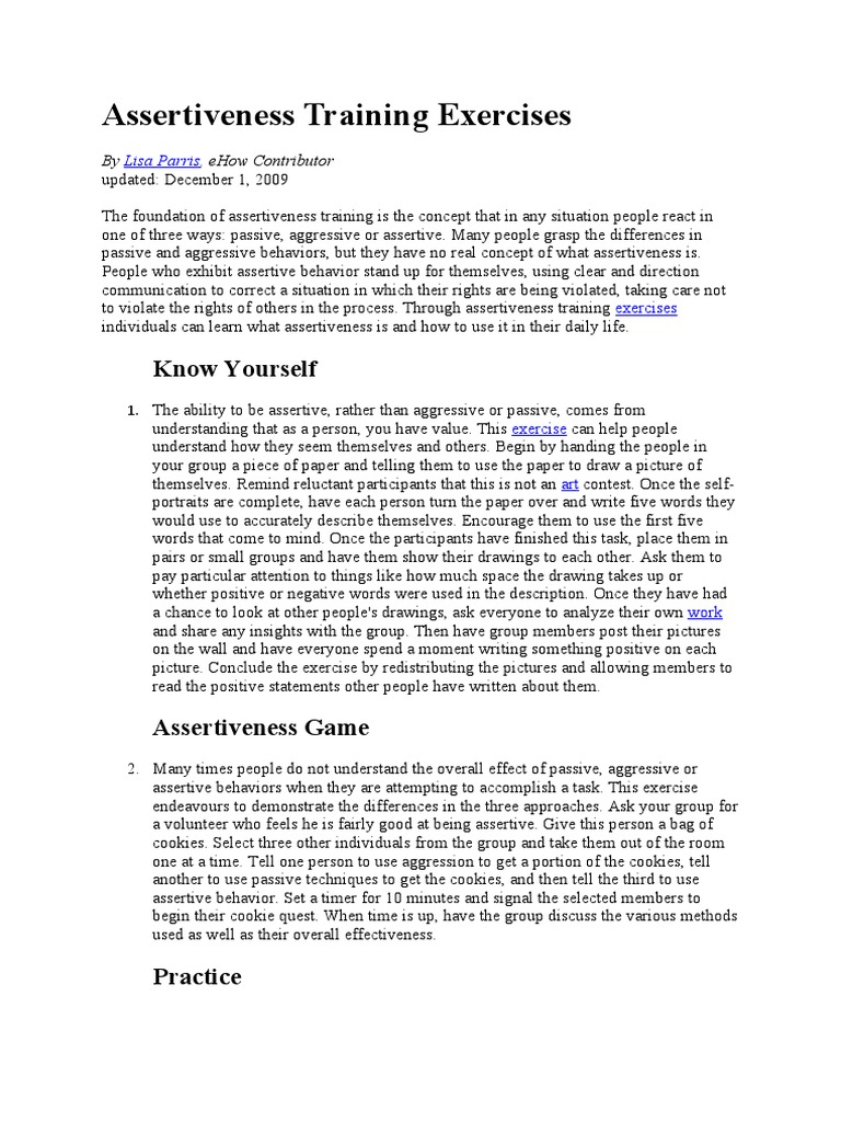 Assertiveness Training Exercises 1 | PDF | Aggression | Behavioural ...