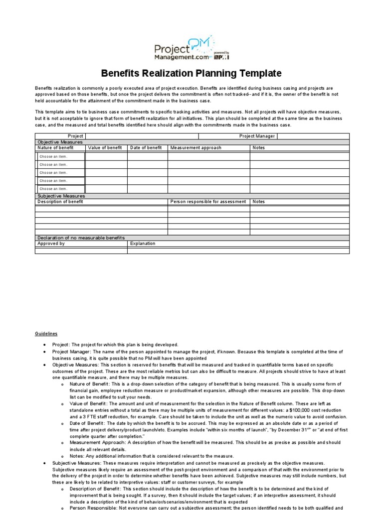 Benefits Realization Template Guide | PDF | Measurement | Business