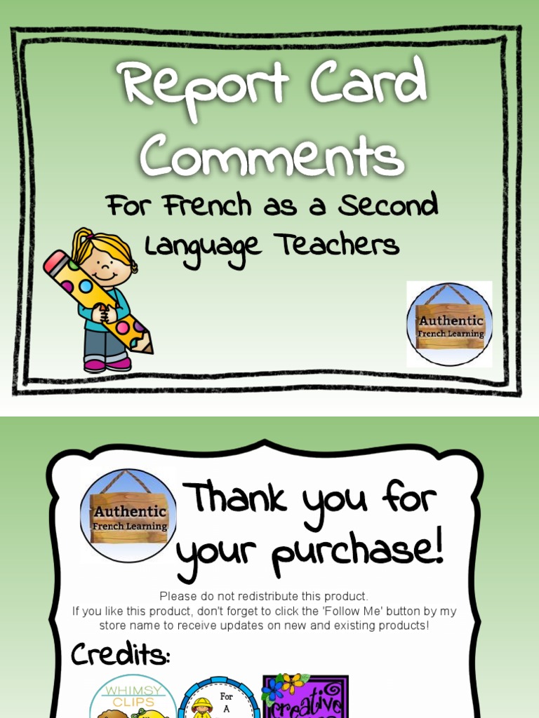 Report Card Comments: For French As A Second Language Teachers | PDF ...