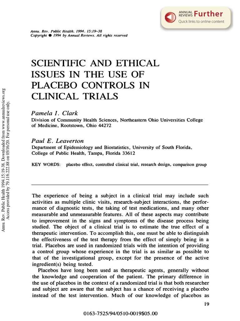 Scientific and Ethical Issues in The Use of Placebo Controls in ...