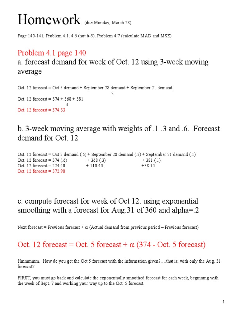 Homework: Problem 4.1 Page 140 | PDF | Forecasting | Mean Squared Error