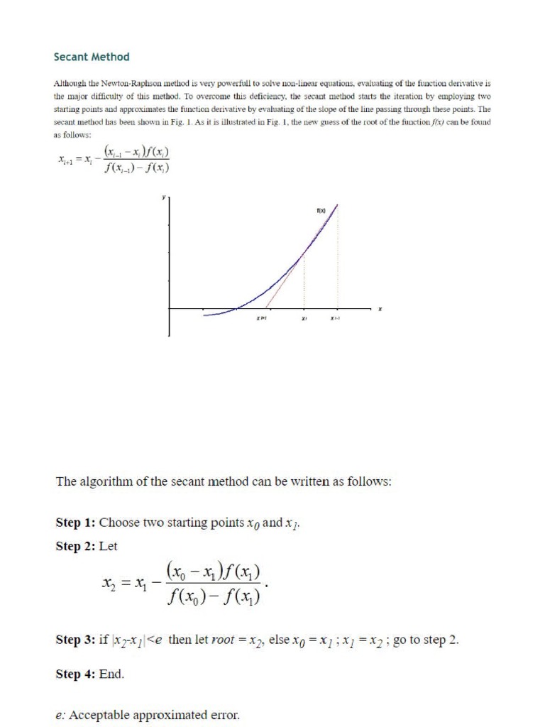 Secant Method - Solved Exercises | PDF