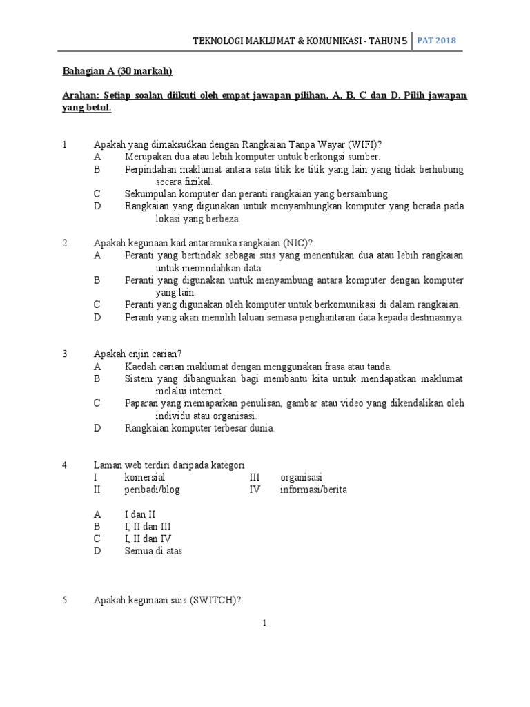 Soalan TMK T5 PAT 2016 | PDF