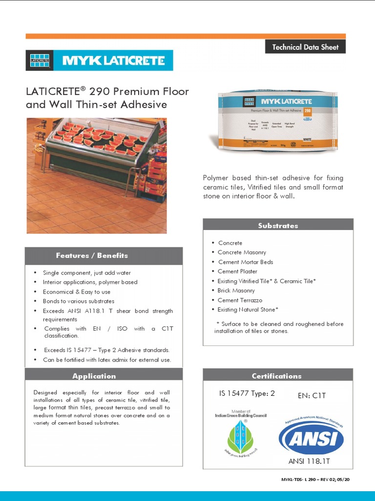 Laticrete 290 Premium Floor and Wall Thin-Set Adhesive: Technical Data ...