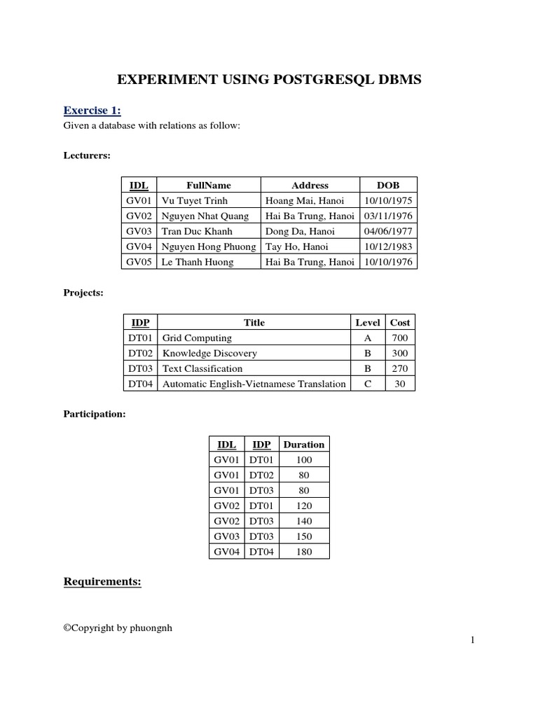 Experiment Using Postgresql Dbms Exercise 1 Pdf Information Retrieval Databases