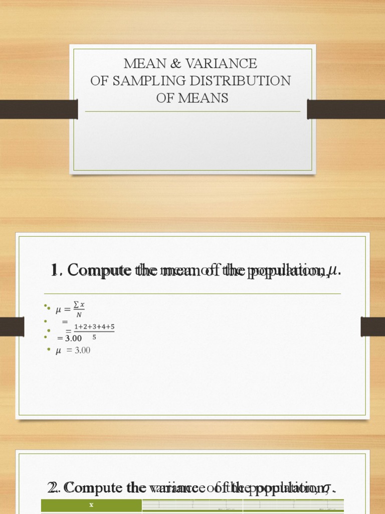 MEAN & VARIANCE of The Sampling Distribution of Means | PDF | Mean ...