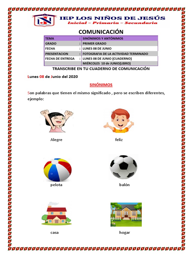 Actividad Sinónimos y Antónimos | PDF