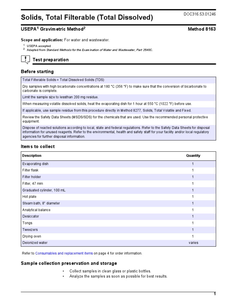 Tss Procedure Pdf Pdf Filtration Purified Water
