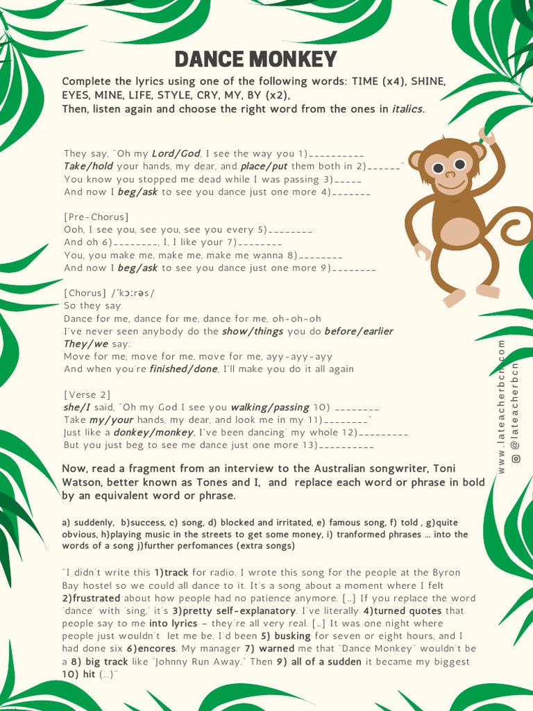 Dance Monkey by Tone and I WS | PDF | Entertainment (General)