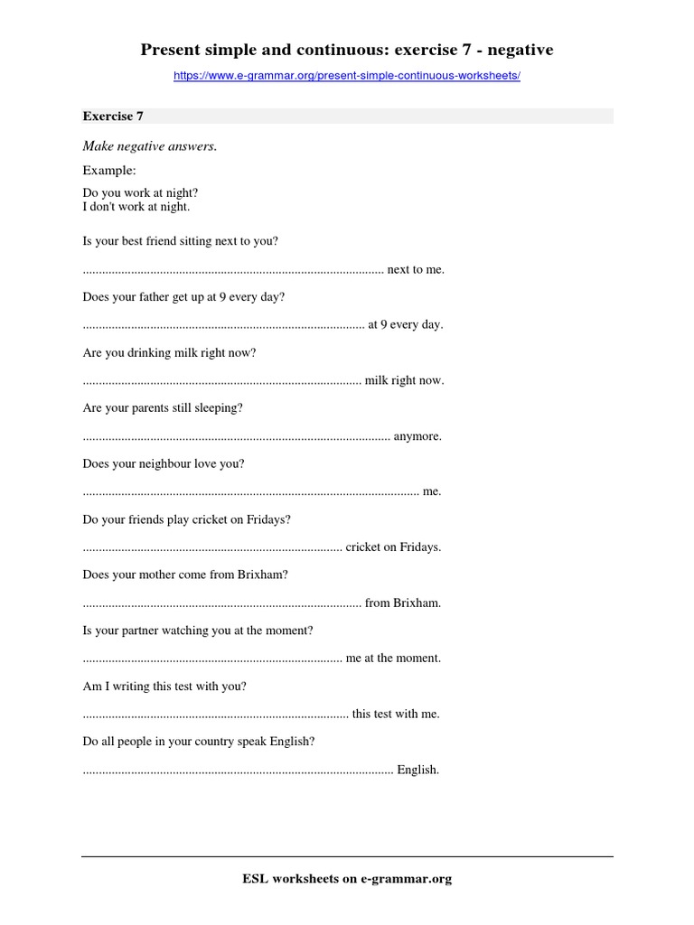 Present Simple Continuous Exercise 7 PDF | PDF | Career & Growth