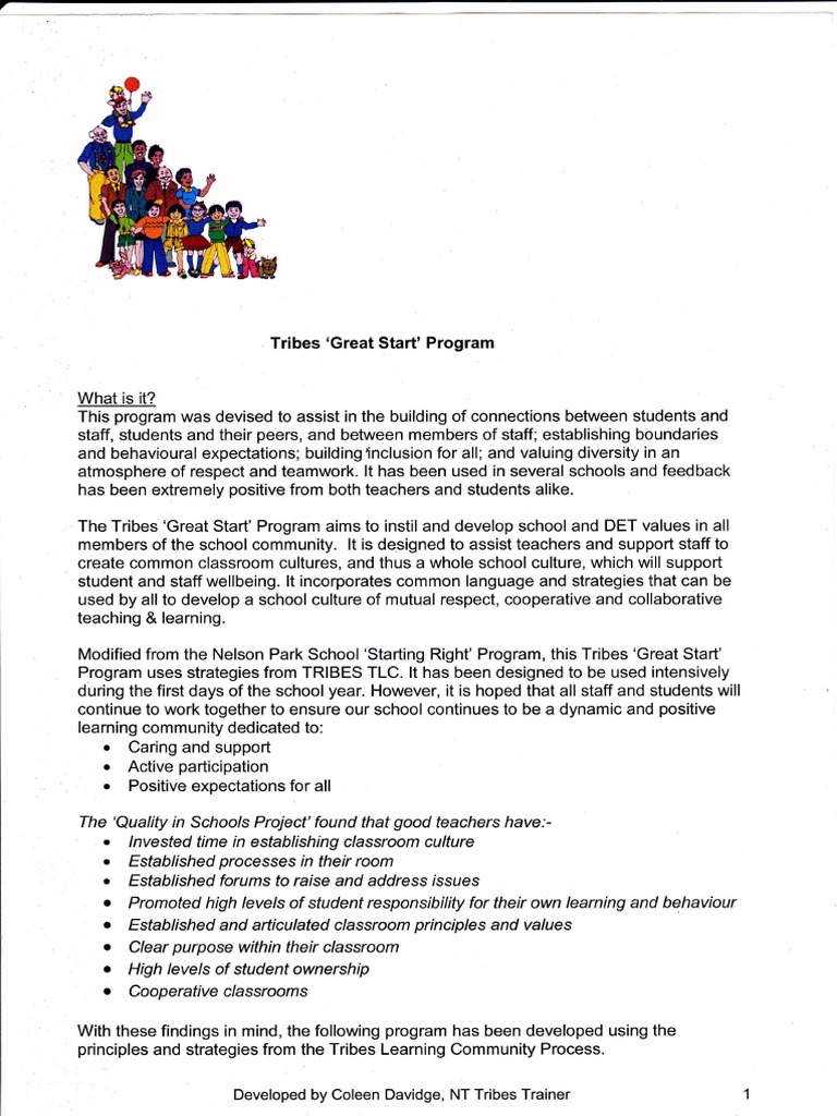 Tribes 'Great Start' Program PDF | PDF | Inclusion (Education) | Classroom