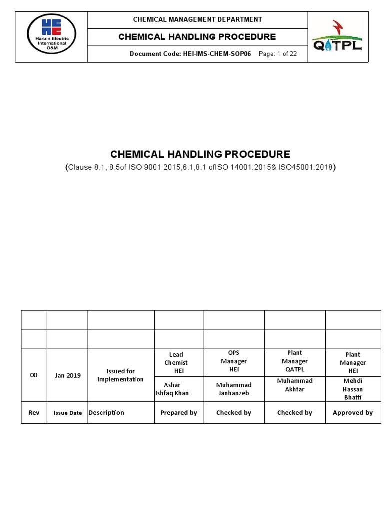 HEI-IMS-CHEM-SOP06 Chemicals Handling Procedure | PDF | Combustion ...