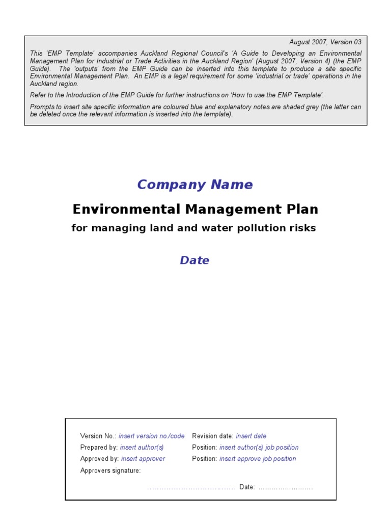 EMP Guide Template | Stormwater | Records Management