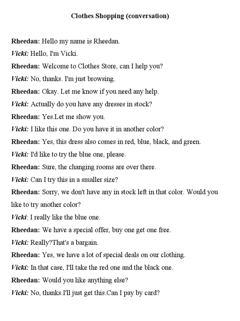 Clothes Shopping Conversation Guide | PDF | Clothing