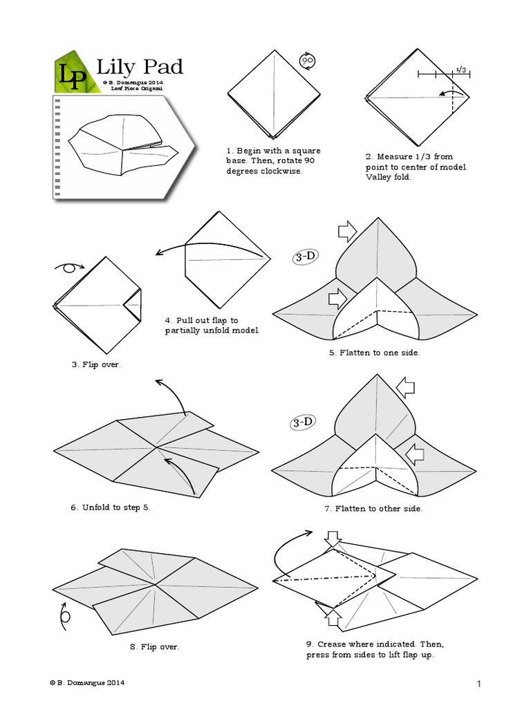Lily Pad: © B. Domangue 2014 Leaf Piece Origami | PDF