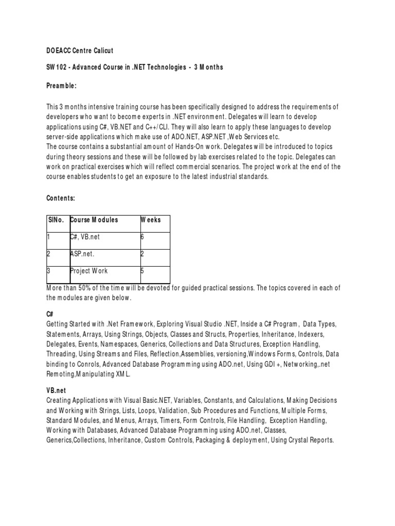 Doeacc Centrec Net | PDF | Visual Basic .Net | C Sharp (Programming ...