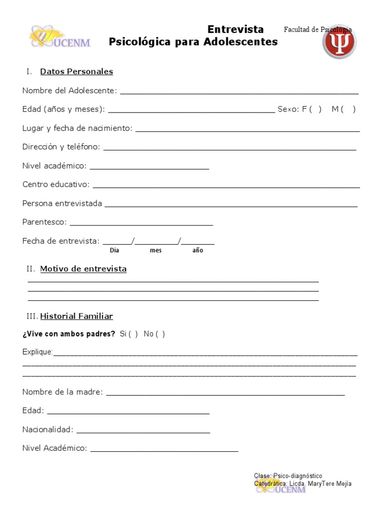 Formato-Entrevista Adolescente | PDF | Ciencias del comportamiento ...