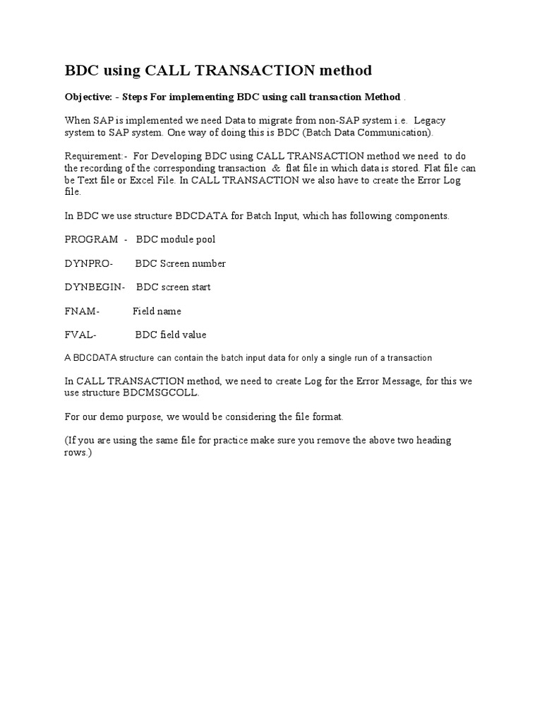 BDC Using CALL TRANSACTION Method | PDF | Computer Data | Computing