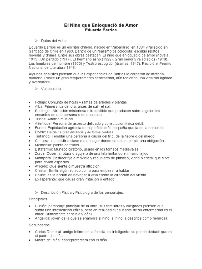 El Niño Que Enloqueció de Amor Trabajo Listo | PDF | Familia | Amor