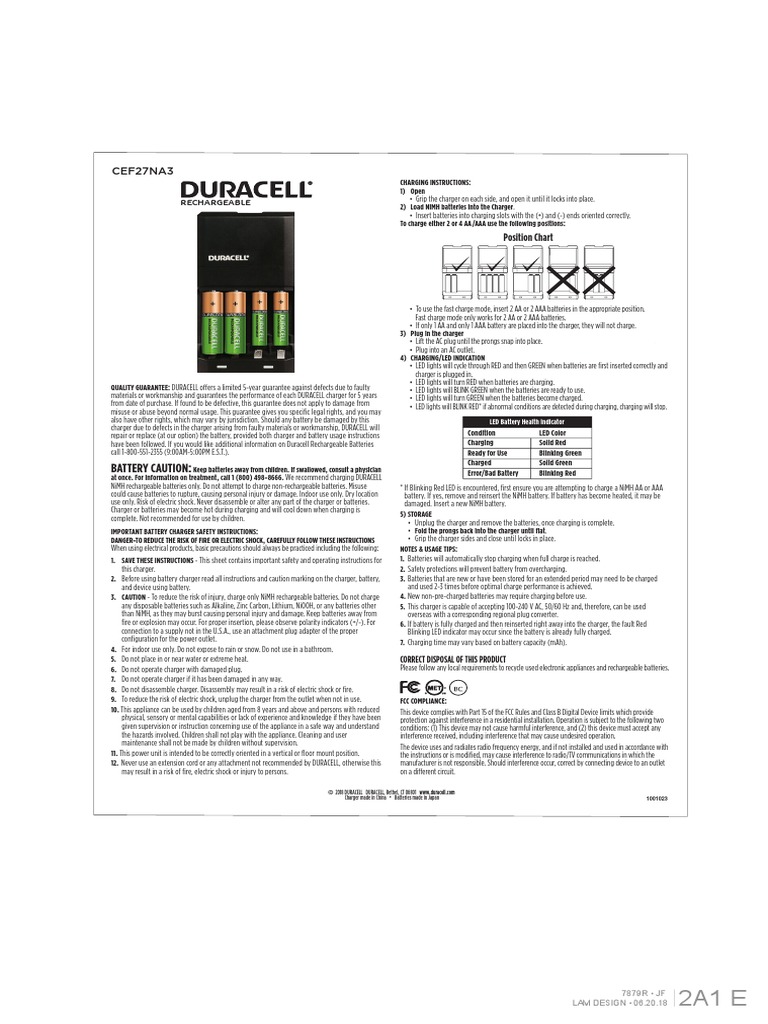 Duracell Charger Instructions CEF27NA3 EN | PDF | Rechargeable Battery ...