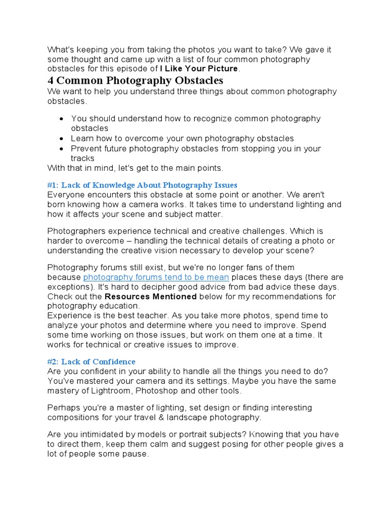 4 Common Photography Obstacles: #1: Lack of Knowledge About Photography ...